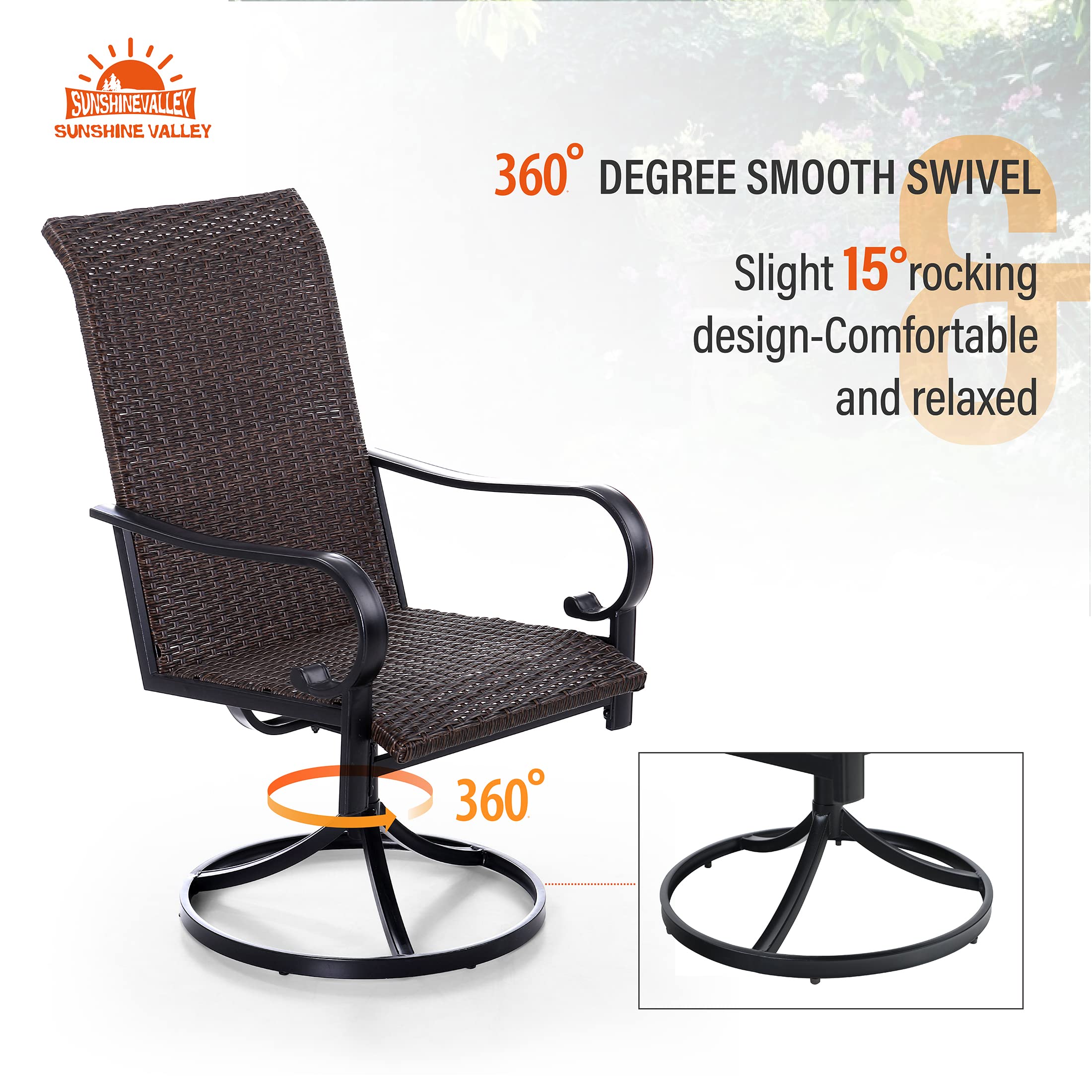 SUNSHINE VALLEY Outdoor Dining Sets,Wicker Swivel Chairs for 6,66.9" x 38" x29.1" Rectangular Outdoor Dining Table with Rounded Support,Patio Rattan Dining Sets for Outdoor Kitchen Lawn Garden,Deck