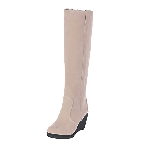 Womens Shoes Fashion Stretch Solid Color Round Toe Zipper Middle Heel Chunky Heel Over The Knee Boots Apostrophe Boots