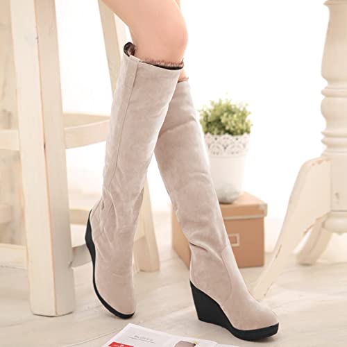 Womens Shoes Fashion Stretch Solid Color Round Toe Zipper Middle Heel Chunky Heel Over The Knee Boots Apostrophe Boots