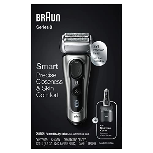 Braun Electric Razor for Men, Series 8 8457cc Electric Foil Shaver with Precision Beard Trimmer, Cleaning & Charging SmartCare Center, Galvano Silver