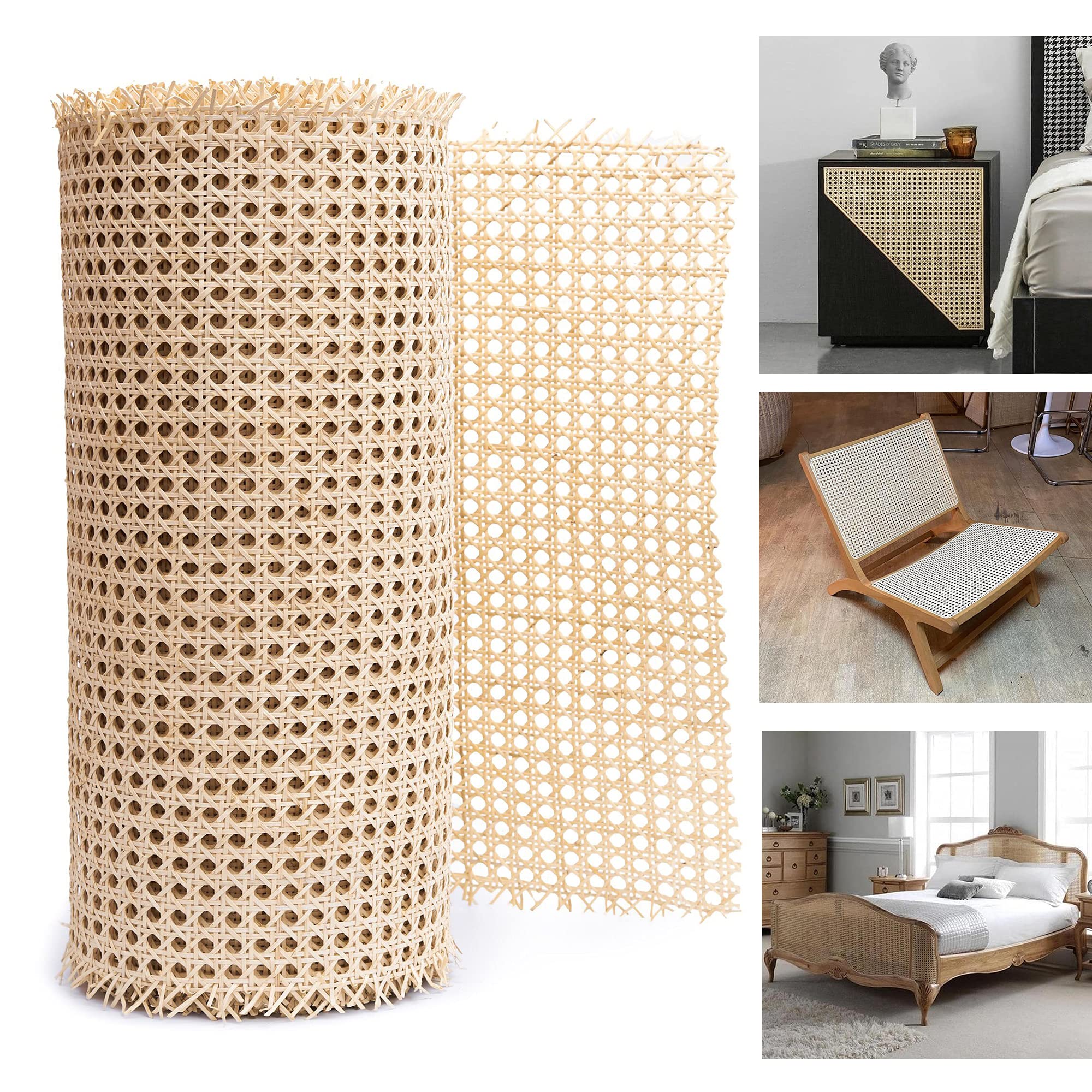 CLAYNIX 14" Width Cane Webbing, Natural Rattan Webbing for Caning Projects - Rattan Cane Webbing Roll - Net Open Weave Wicker Cane Webbing Material for Cabinet, Door (2 Ft Length)