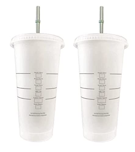 Starbucks 2 Pack Reusable Venti Frosted Cold Cup With Lid and Green Straw w/Stopper, 24 fl.oz.