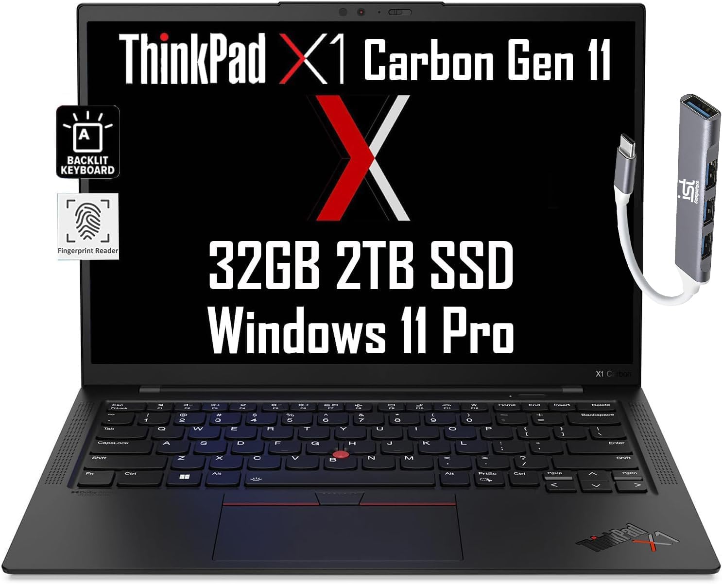 Lenovo ThinkPad X1 Carbon Gen 11 (14" FHD+ Touchscreen, Intel 10-Core i7-1365U, 32GB RAM, 2TB SSD) Business Laptop, 13.5-Hr Long Battery Life, Backlit, Fingerprint, FHD Webcam, IST Hub, Win 11 Pro