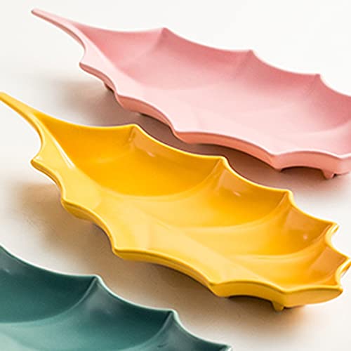 KOWMcp Dinner Plates Leaf-Shaped Plate for Household Use, for Sushi, French Fries, Fruits, Vegetables, Pasta (Color : Pink)