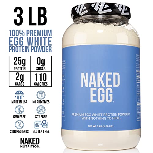 NAKED nutrition 3LB Non-GMO Egg White Protein Supplement Powder, Unflavored, No Additives, Paleo, Dairy Free, Gluten Free, Soy Free β 25g Protein, 44 Servings, 3 pounds