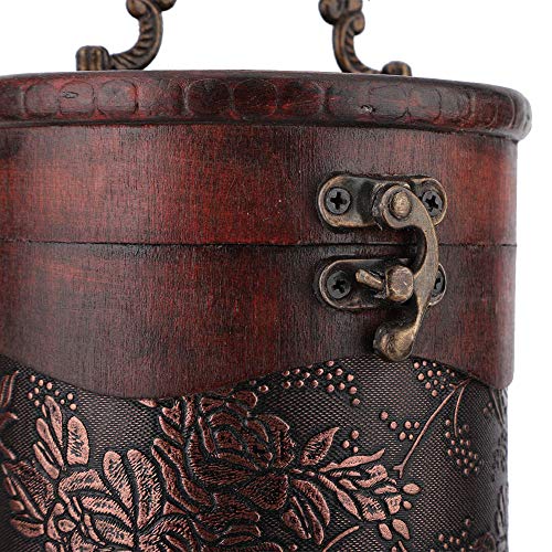 Red Wine Gift Storage Box 34cm Single Bottles Wooden Retro Decorative Carrying Case Round Barrel With Handle for Birthday Party Wedding Anniversary Celebrations