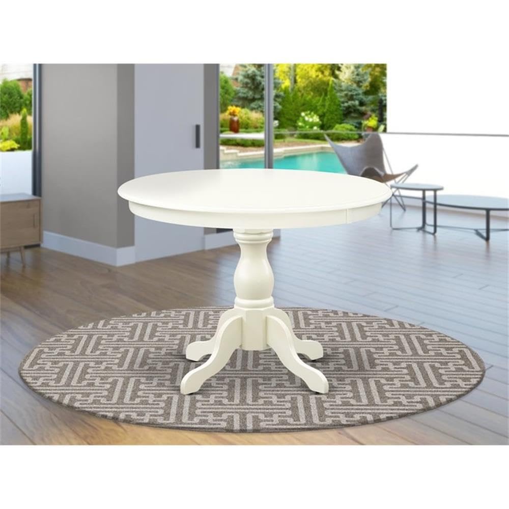 East West Furniture HBT-LWH-TP Hartland Dining Room Table - a Round kitchen Table Top with Pedestal Base, 42x42 Inch, Linen White