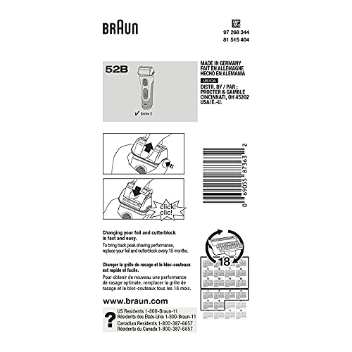 Braun Series 5 Shavers Replacement Foil and Trimmer Head Cassette with Ultra-Active-Lift Middle Trimmer and Crosshair Designed Foil, Silver Finish