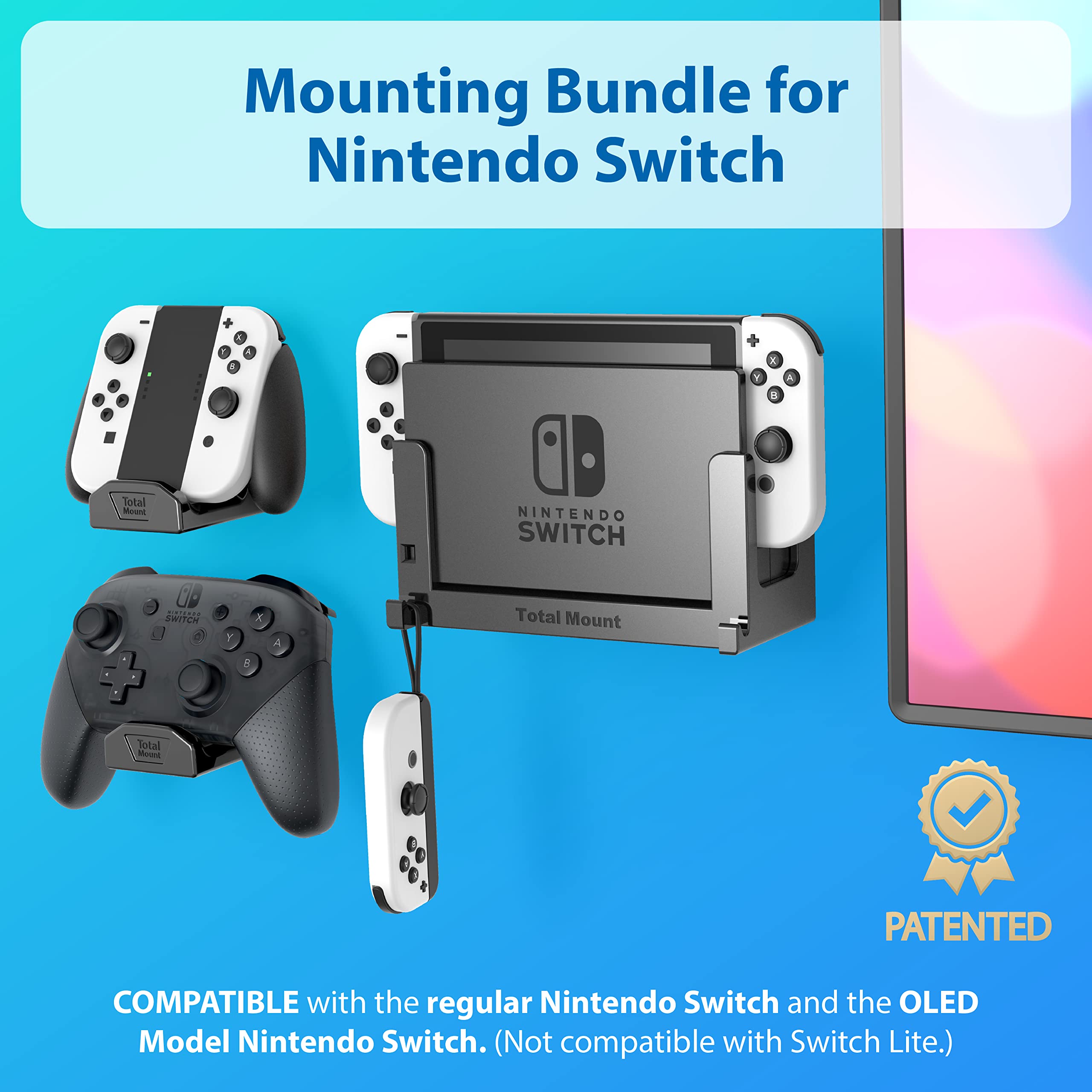 TotalMount for Nintendo Switch β Mounts Nintendo Switch on Wall Near TV β Compatible with All Models (Premium Black and Gray Kit)