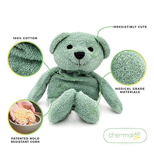 Thermal-Aid Zoo β Hunter The Green Bear β Kids Hot and Cold Pain Relief Heating Pad Microwavable Stuffed Animal and Cooling Pad β Easy Wash, Natural Sleep Aid β Pregnancy Must-Haves for Baby