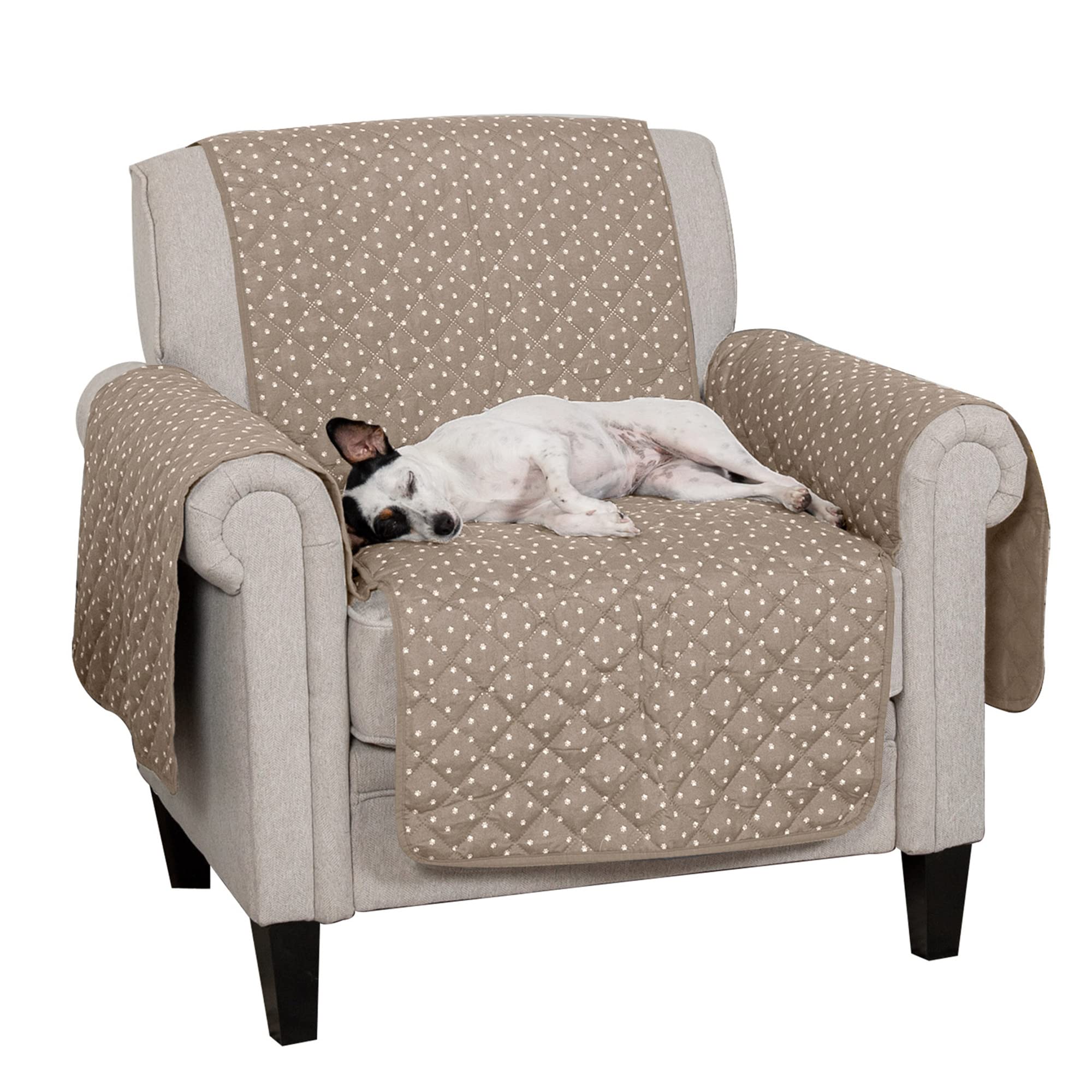 Furhaven Water-Resistant & Reversible Chair Cover Protector for Dogs, Cats, & Children - Quilted Polka Paw Living Room Furniture Cover - Biscuit, Chair