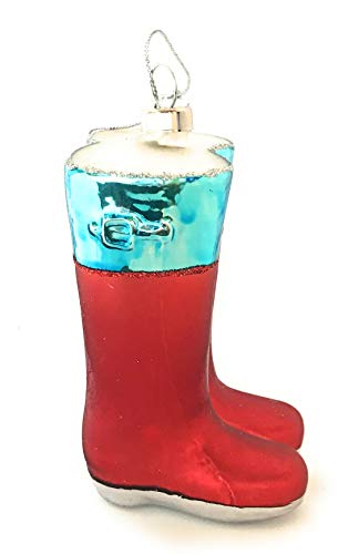 Crate & Barrel Glass Rain Boots Whimsical Christmas Tree Ornament Red Blue
