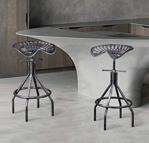 Lisuden Industrial Tractor Seat Barstools Farmhouse Cast Iron Adjustable Counter Height Stools Swivel Kitchen Saddle Bar Stools Set of 2 Metal Black Brush Silver Dining Chair 24"-30"