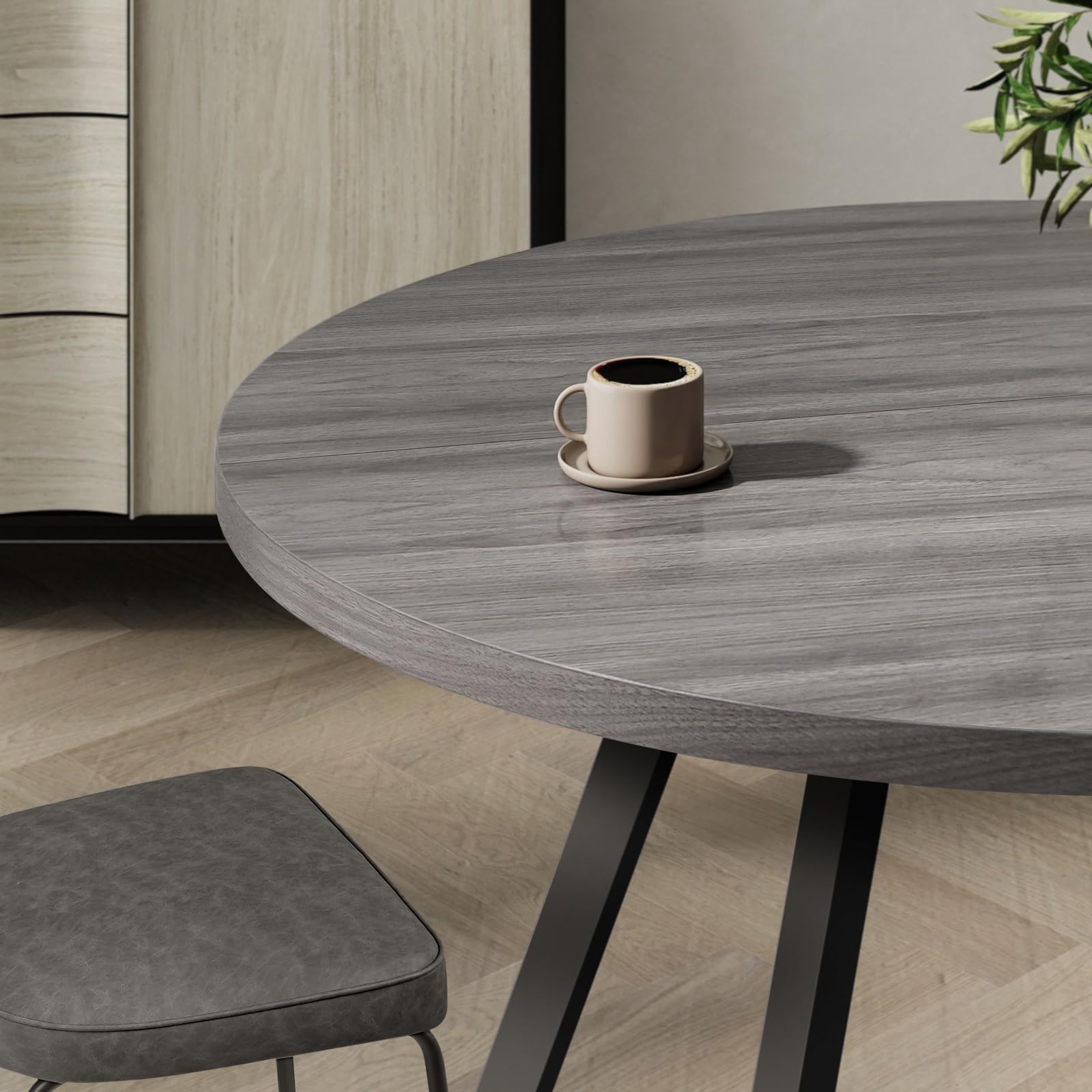 SIMTONAL Round Wood Dining Table for 4-6, 47" Mid Century Modern Kitchen Table (Only Table), Grey