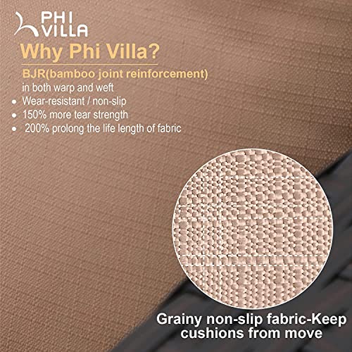 PHI VILLA 77" Wide Outdoor Rattan Sectional Sofa with Cushions - Small Patio Wicker Furniture Set (3 - Person Seating Group, Beige) Tabletop Fire Pit Included