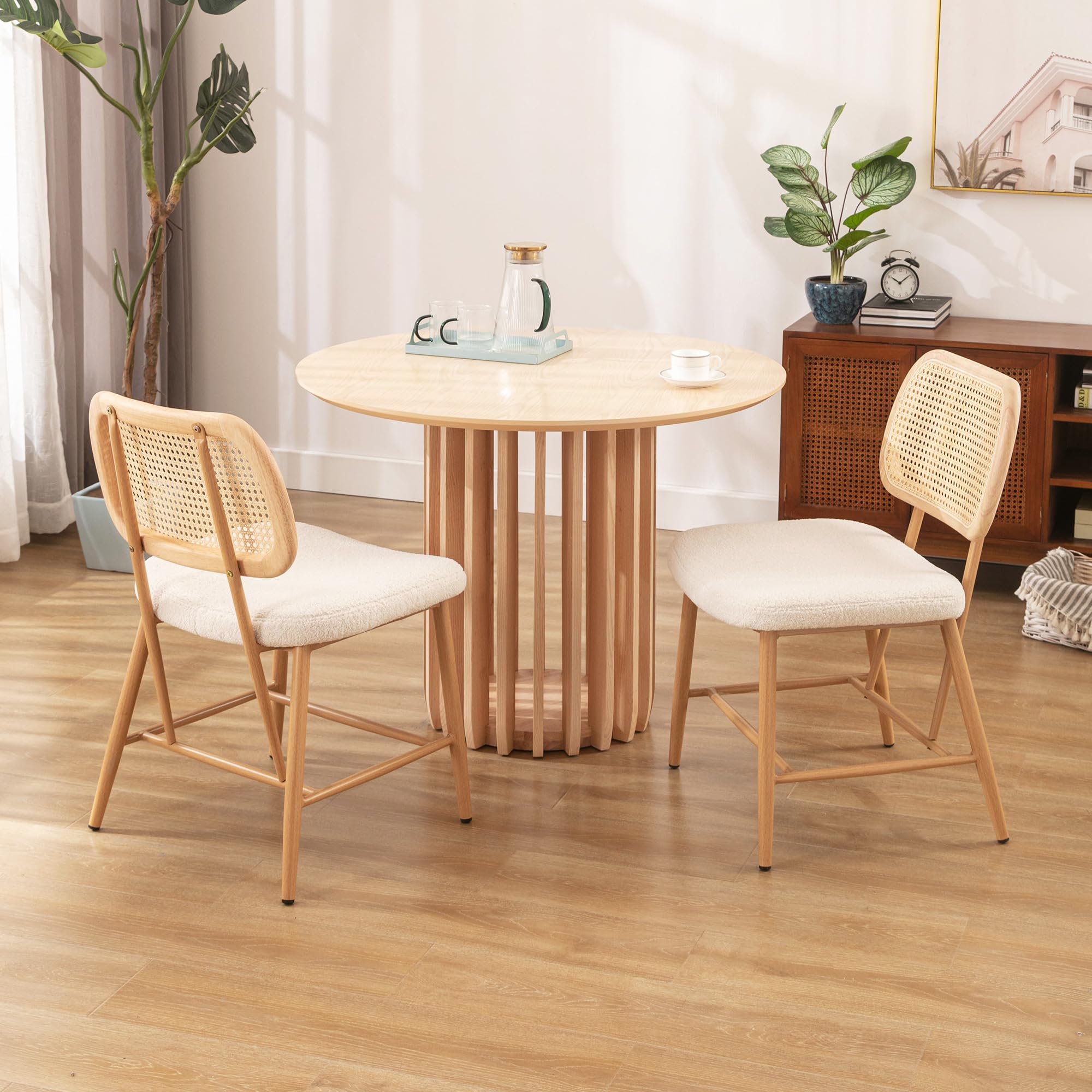 ONEVOG Classic Fabric Dining Chairs, Plush Upholstered Dining Seat,Kitchen Dining Room Chair with Curved Back, Faux Wood Metal Legs, Mid Century Modern Beige Dinner Chairs Set of 2