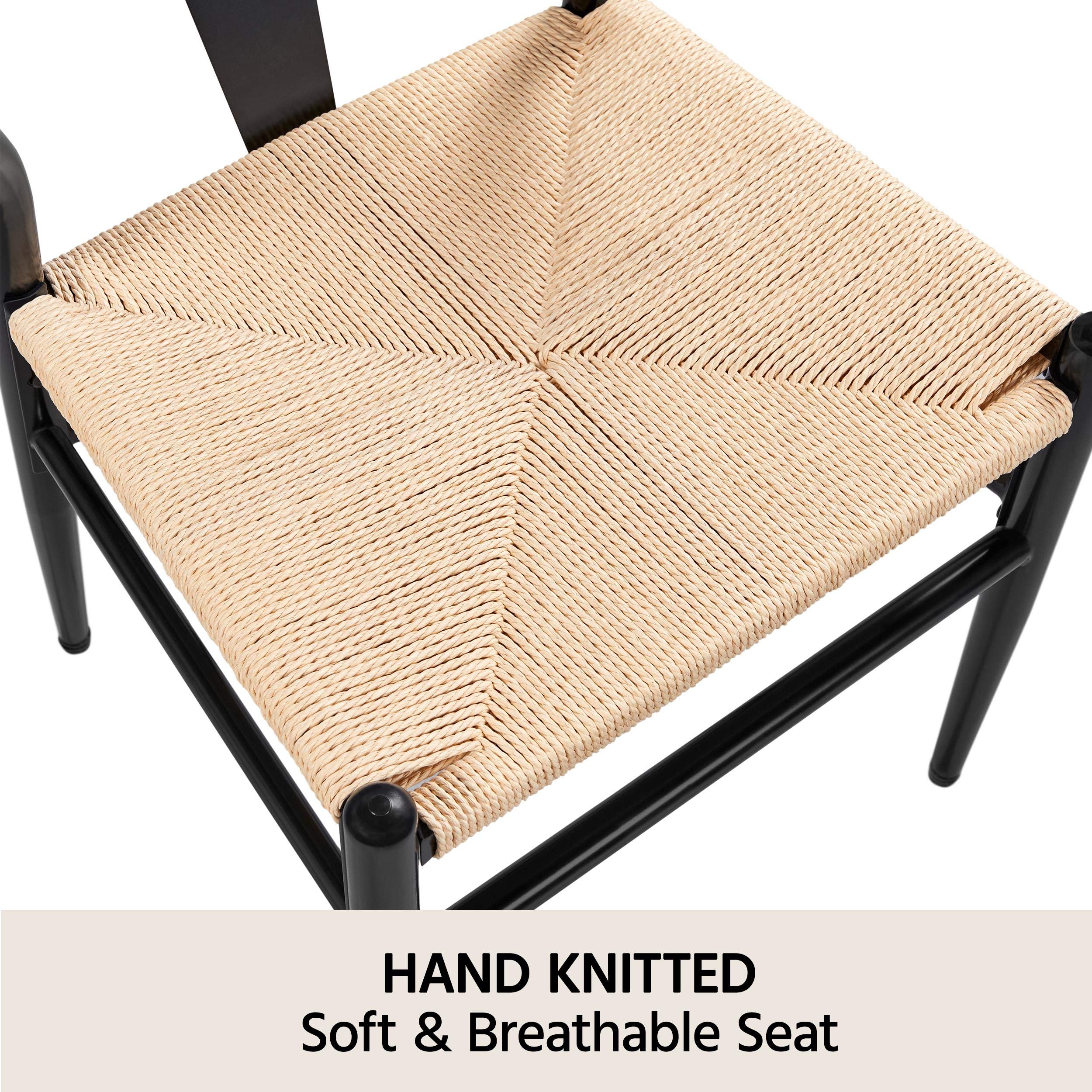 Yaheetech Set of 2 Weave Arm Chair Mid-Century Metal Dining Chair Y-Shaped Backrest Hemp Seat, Black