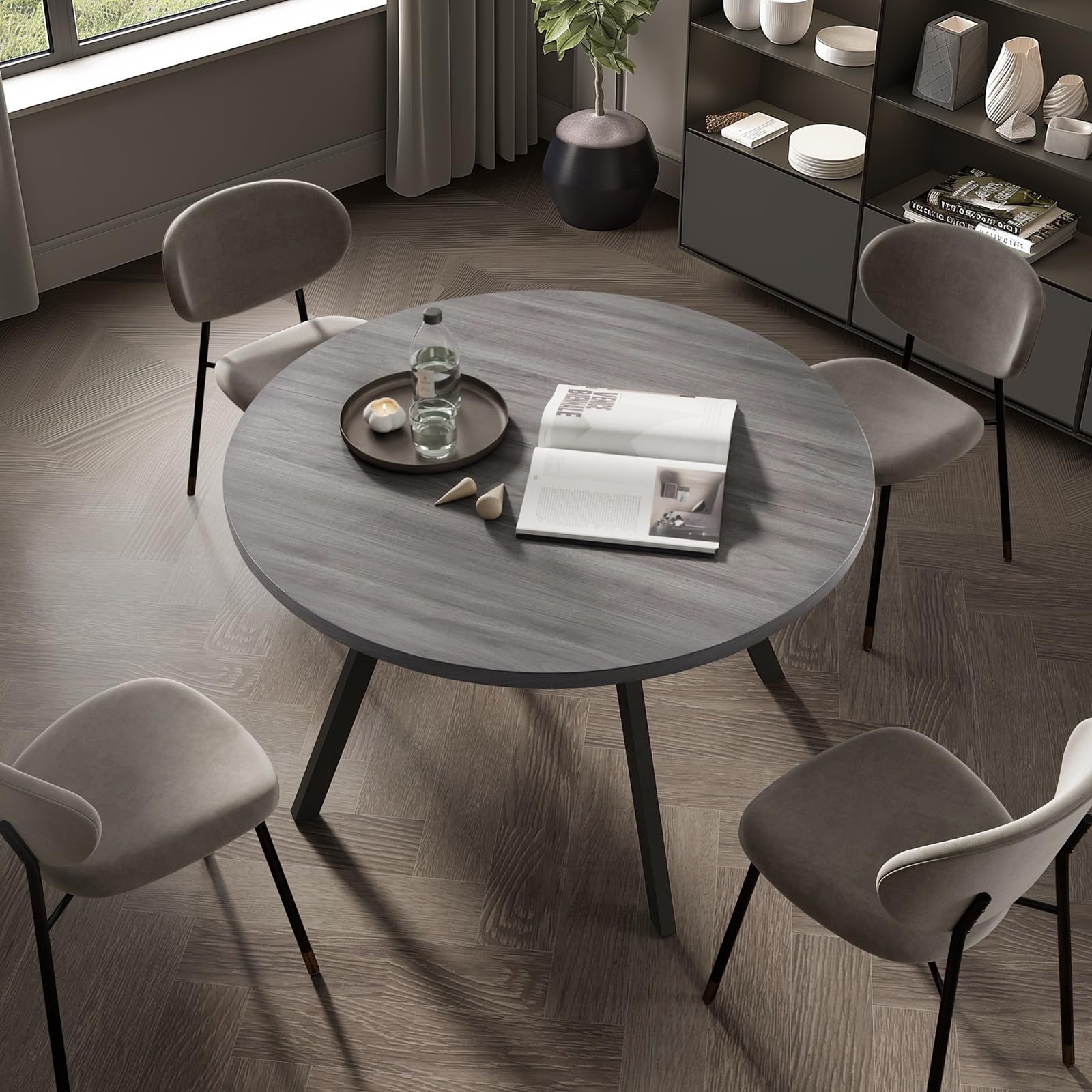 SIMTONAL Round Wood Dining Table for 4-6, 47" Mid Century Modern Kitchen Table (Only Table), Grey