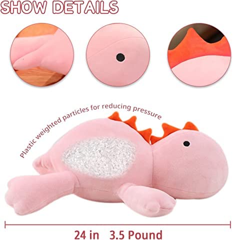 plushlux 3.5lbs Weighted Stuffed Dinosaur Plush for Anxiety 24" | Giant Dino Animal Throw Pillow Toy for Loved Ones