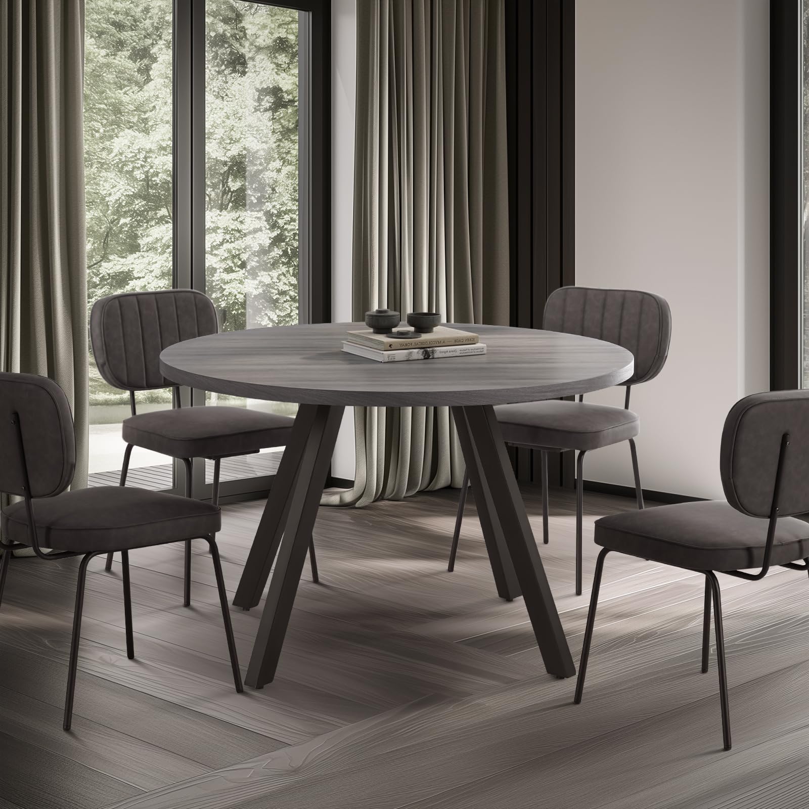 SIMTONAL Round Wood Dining Table for 4-6, 47" Mid Century Modern Kitchen Table (Only Table), Grey