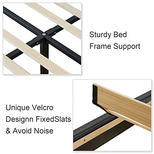 Molblly Full Bed Frame Upholstered Platform with Headboard and Strong Wooden Slats, Non-Slip and Noise-Free,No Box Spring Needed, Easy Assembly,Dark Gray