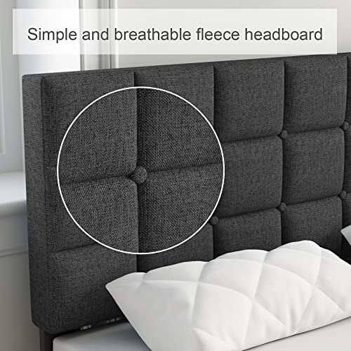 Molblly Full Bed Frame Upholstered Platform with Headboard and Strong Wooden Slats, Non-Slip and Noise-Free,No Box Spring Needed, Easy Assembly,Dark Gray