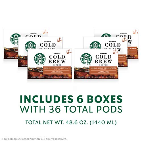 Starbucks Cold Brew Coffee Caramel Dolce Flavored Single-Serve Coffee Concentrate Pods 6 Count (Pack of 6)