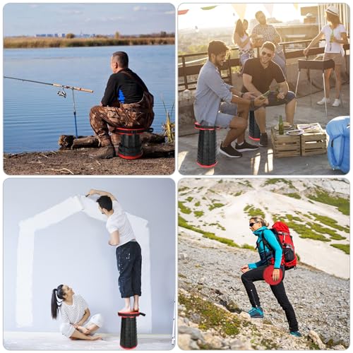 Aiuca Folding Camping Stool, Upgraded Portable Telescoping Stool, Lightweight Collapsible Stool with Elastic Seat Cushion& Adjustable Nylon Bag, Max Load 550lb for Camping Fishing Hiking Travel BBQ