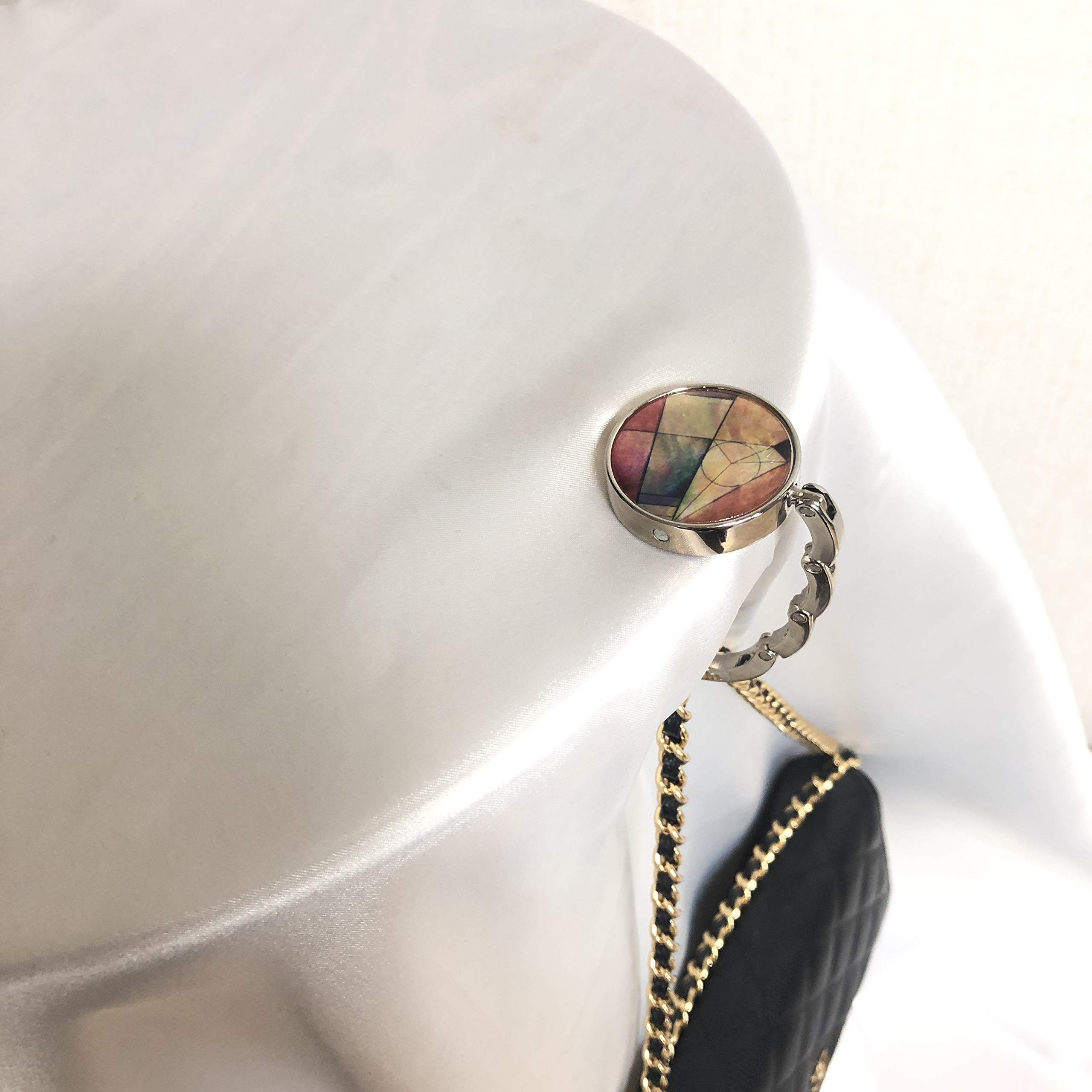 Store-Play Mother of Pearl Purse Hook Magnet Clip Table Handbag Hanger Foldable Table Holder (New Patchwork)