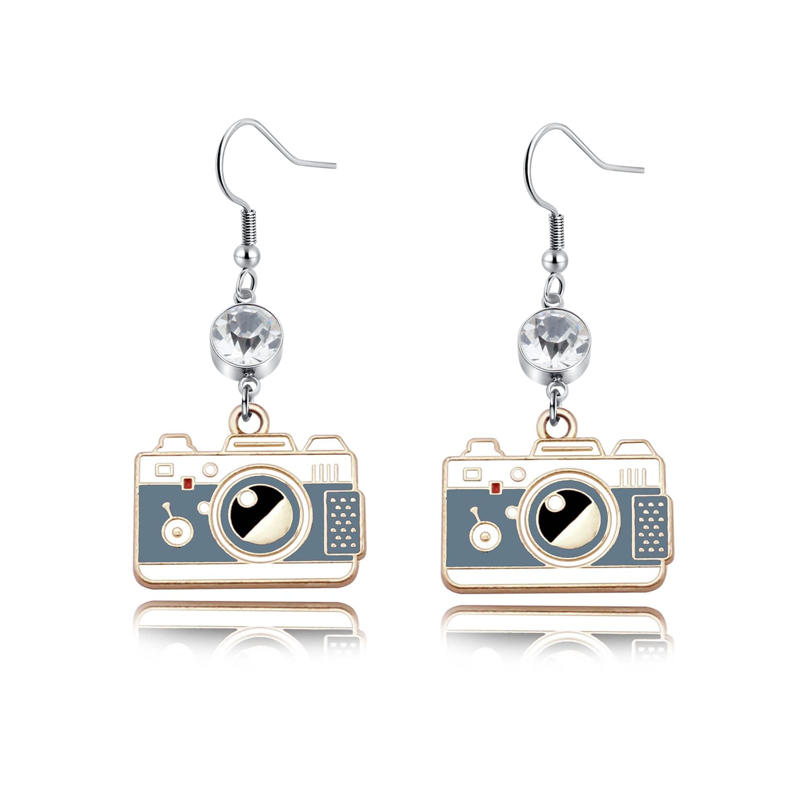 NC Camera Earrings with Birthstone Photographer Earrings Personalized Retro Camera Earrings Photography Gift Camera Charms Jewelry (Camera Ear RG)