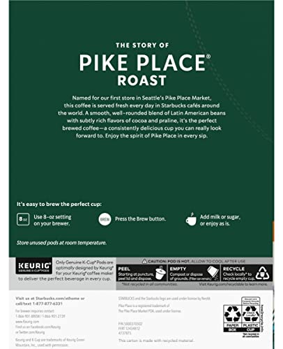 Starbucks Pike Place Roast Coffee K-Cup Portion Packs for Keurig Brewers, 72 Count (3 boxes of 24 K-Cups)