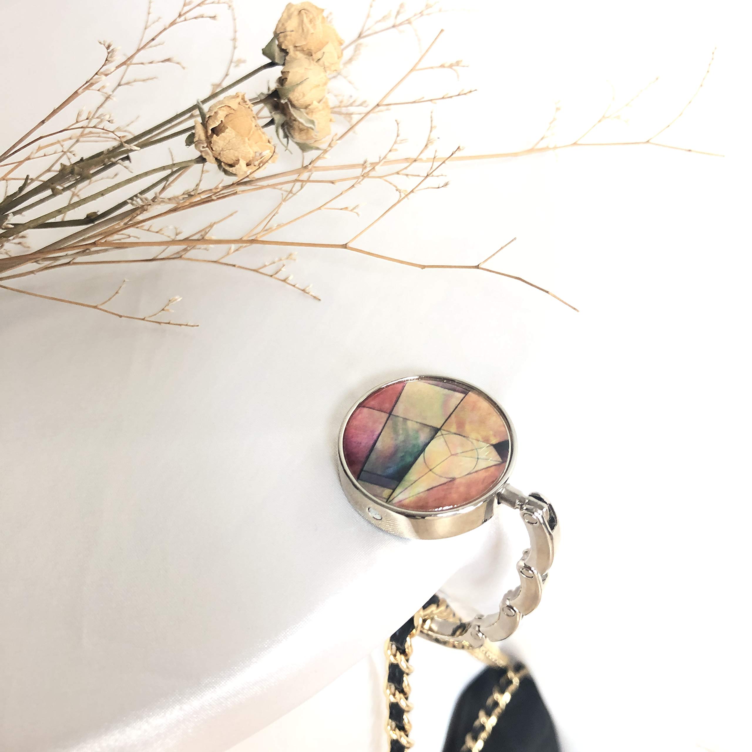 Store-Play Mother of Pearl Purse Hook Magnet Clip Table Handbag Hanger Foldable Table Holder (New Patchwork)