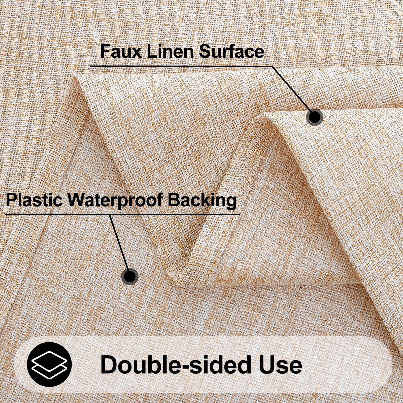 Smiry Round Faux Champagne Table Cloth, Waterproof Burlap Fabric Tablecloth, Washable Decorative Farmhouse Table Covers for Kitchen, Dining, Parties, 60x60, Champagne