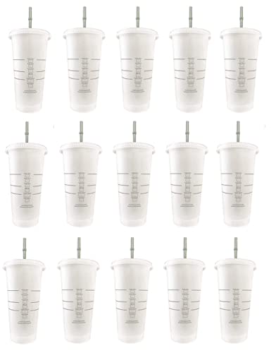 Starbucks 15 Pack Bundle - Reusable Frosted 24 oz Cold Cup with Lid and Green Straw w/Stopper