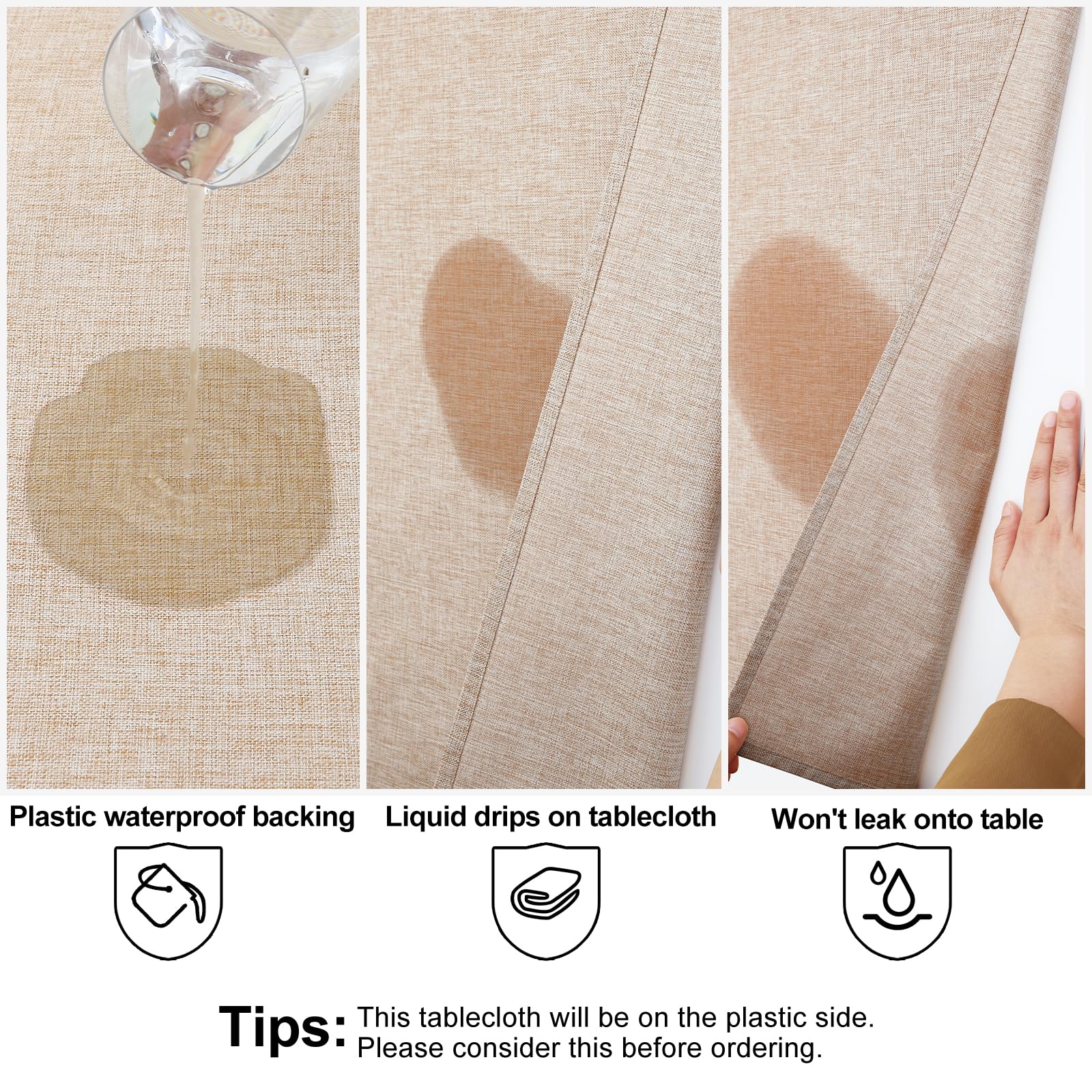 Smiry Round Faux Champagne Table Cloth, Waterproof Burlap Fabric Tablecloth, Washable Decorative Farmhouse Table Covers for Kitchen, Dining, Parties, 60x60, Champagne