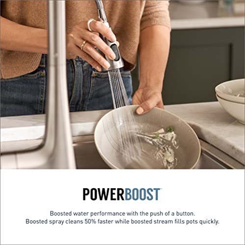 Moen 7622SRS CIA Pulldown Kitchen Faucet with Power Boost with Optional Chrome Accents, Spot Resist Stainless