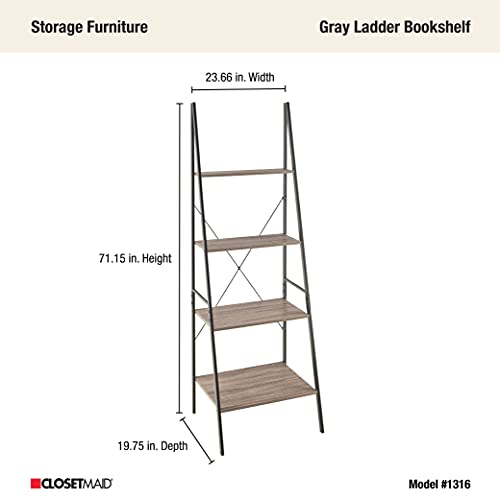 ClosetMaid 1316 4-Tier Wood Ladder Shelf Bookcase, Gray