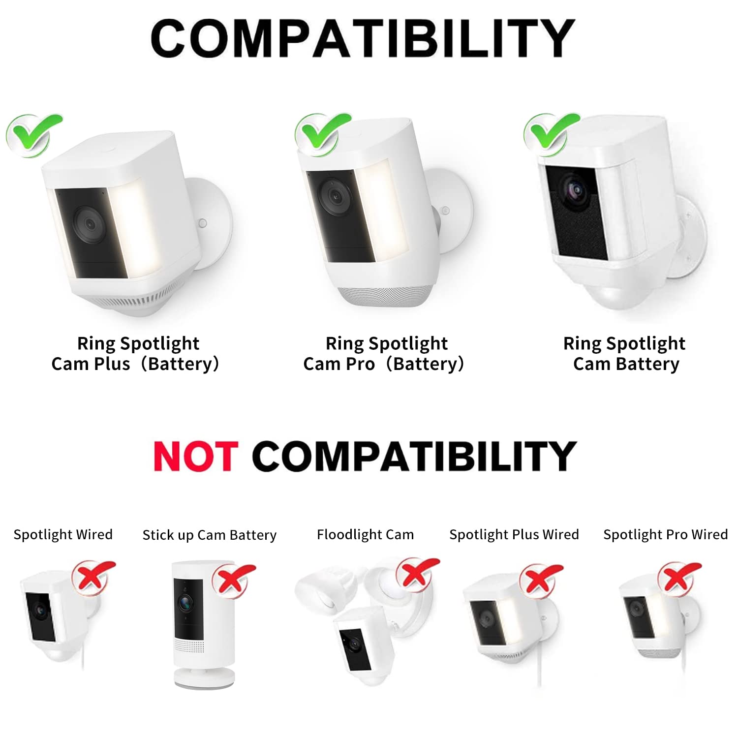 Wall Mount for Ring Spotlight Cam Plus/Pro (Battery), 360°Adjustable Indoor/Outdoor Sturdy Metal Mount Holder, Camera Not Included (2 Pack)