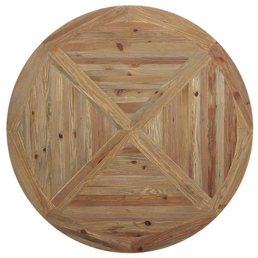 Modway Column 59" Rustic Farmhouse Pine Wood Round Kitchen and Dining Room Table, Brown