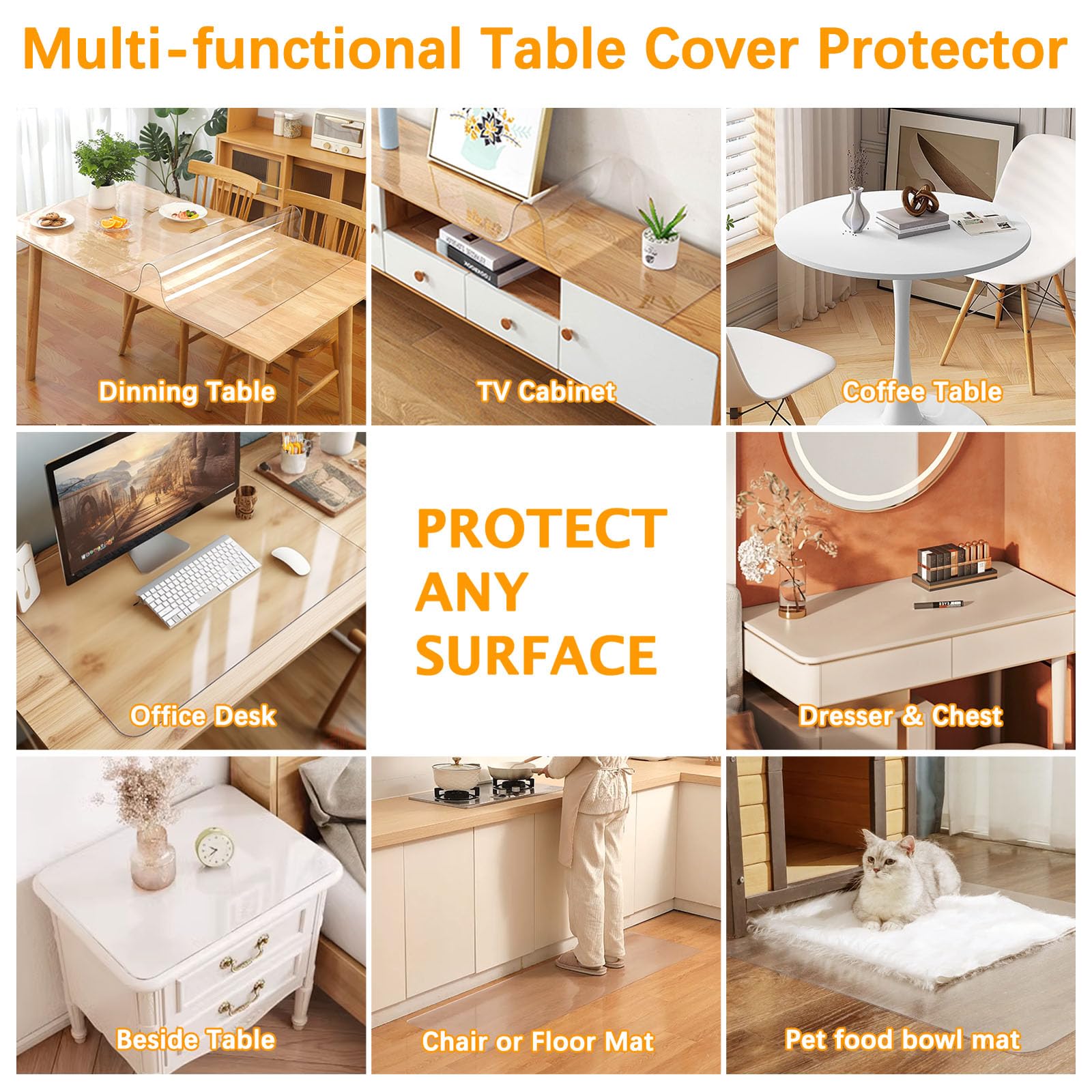 53 Inch Round Clear Dining Table Protector Tablecloth Cover Desk Top Pad Mat for Glass Furniture Study Coffee End Bed Sofa Side Bistro Bar Corner Pub Night Stand Dinner Table Thick Plastic PVC Vinyl