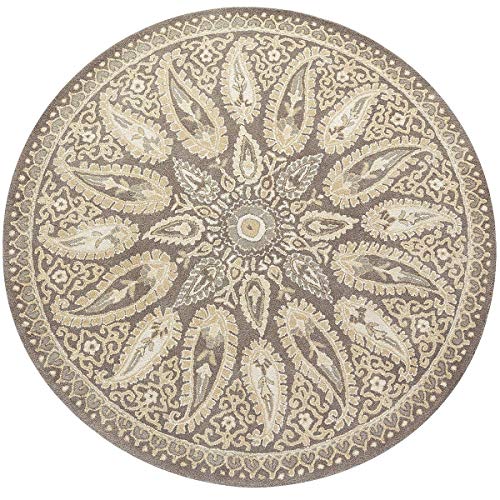 Crate and Barrel Caldera Grey Traditional Persian Style Round Handmade Tufted 100% Woollen Area Rugs & Carpet (6x6 ft - 180x180 cm)