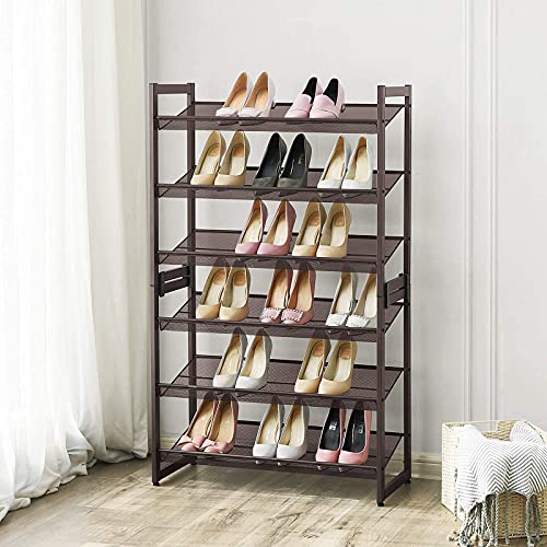 SONGMICS 3-Tier Shoe Rack Storage, Adjustable Metal Mesh Shoe Organizer Stand, Flat or Angled Stackable Shoe Rack Shelf for 9-12 Pairs, Shoe Tower for High Heels, Sneakers, Closet, Entryway, Bronze