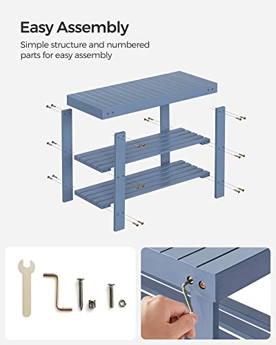 SONGMICS Shoe Rack Bench, 3-Tier Bamboo Shoe Storage Organizer, Entryway Bench, Holds Up to 286 lb, for Entryway Bathroom Bedroom, Gray ULBS04GY