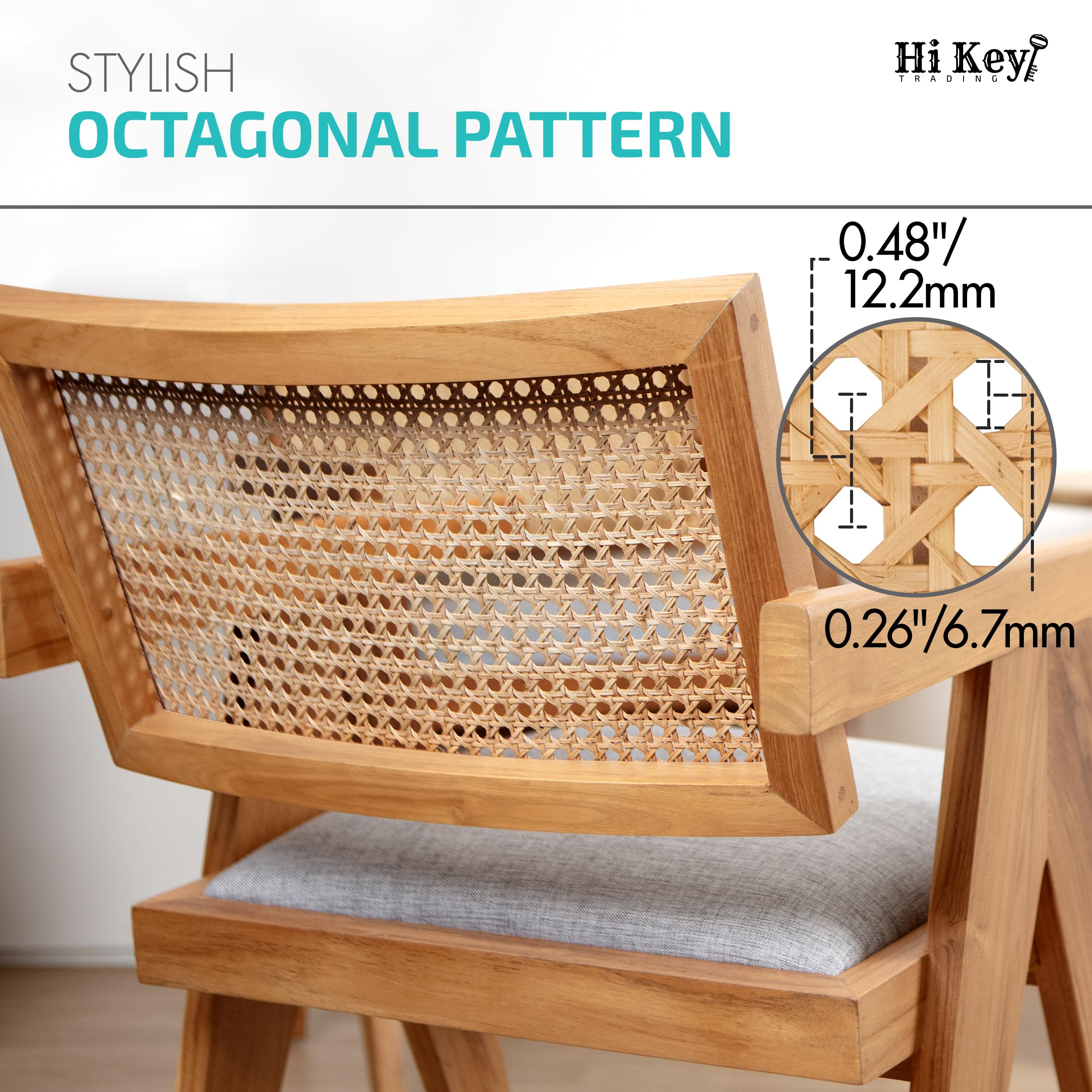 Cane Webbing Roll 24" Wide - Open Mesh Rattan Roll - Woven Cane Material Rattan Fabric Sheets Open Weave Wicker Material for Chair Caning Kit, DIY Supplies, Furniture Repair, Replacement Kit (2'x6')