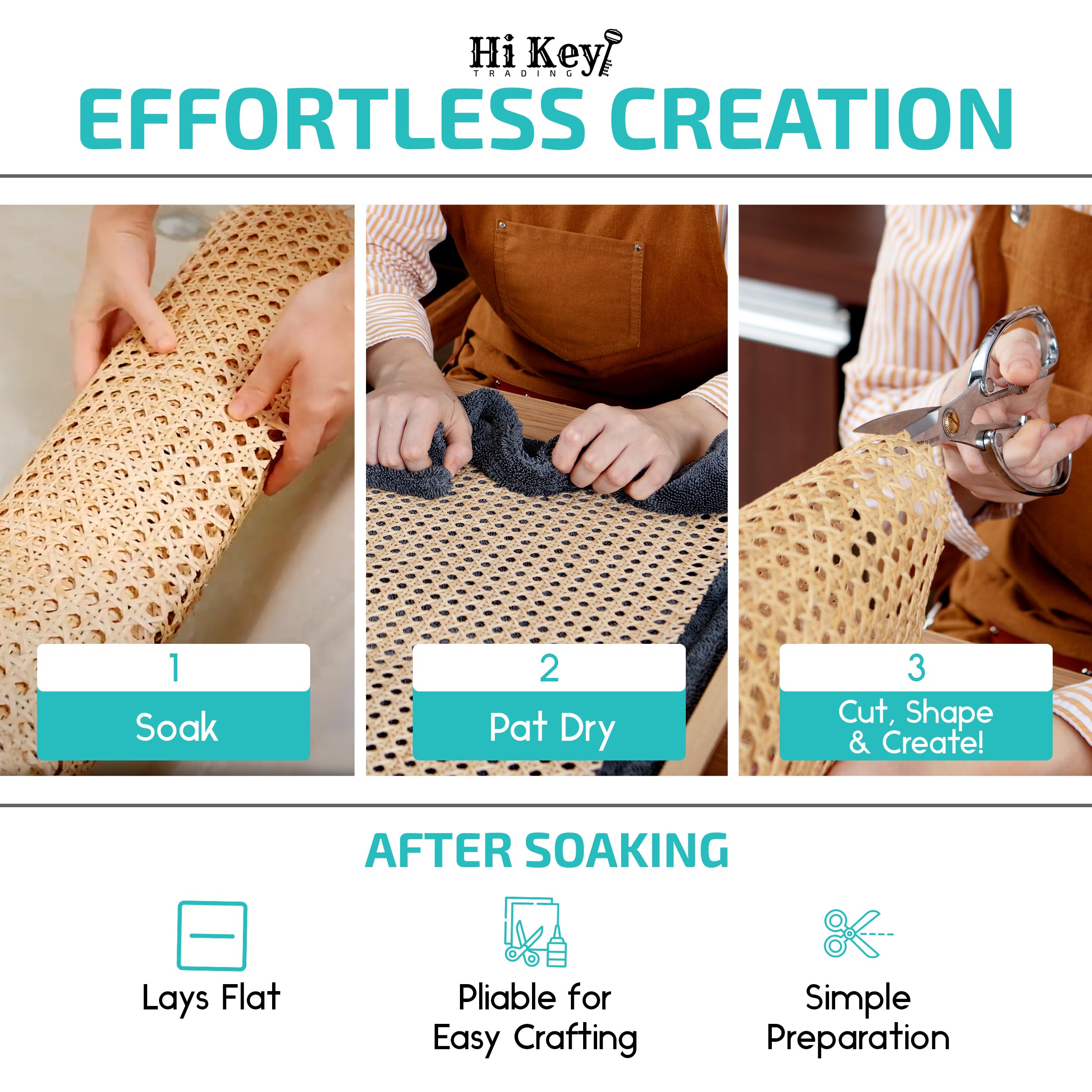Cane Webbing Roll 24" Wide - Open Mesh Rattan Roll - Woven Cane Material Rattan Fabric Sheets Open Weave Wicker Material for Chair Caning Kit, DIY Supplies, Furniture Repair, Replacement Kit (2'x6')