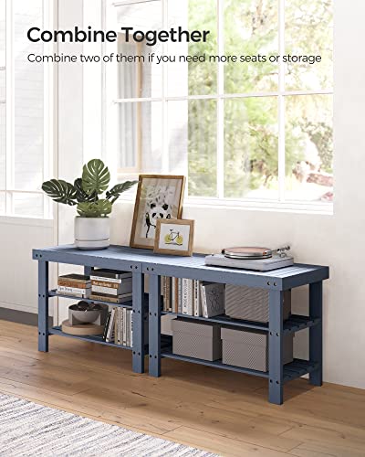 SONGMICS Shoe Rack Bench, 3-Tier Bamboo Shoe Storage Organizer, Entryway Bench, Holds Up to 286 lb, for Entryway Bathroom Bedroom, Gray ULBS04GY