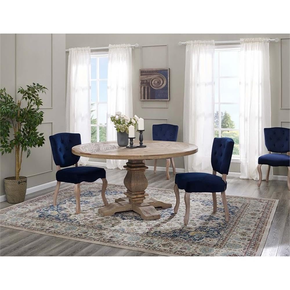 Modway Column 59" Rustic Farmhouse Pine Wood Round Kitchen and Dining Room Table, Brown