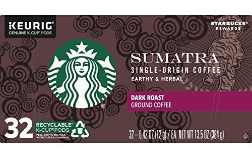 Starbucks Coffee K-Cup Pods, Sumatra Single-Origin Coffee, Dark Roast Ground Coffee, Keurig Genuine K-Cup Pods, 32 CT K-Cup Pods Per Box (Pack of 3)