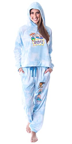 INTIMO Rugrats Cartoon Tie Dye Womens' Pajama Loungewear Hooded Jogger Set PJ (X-Small) Blue