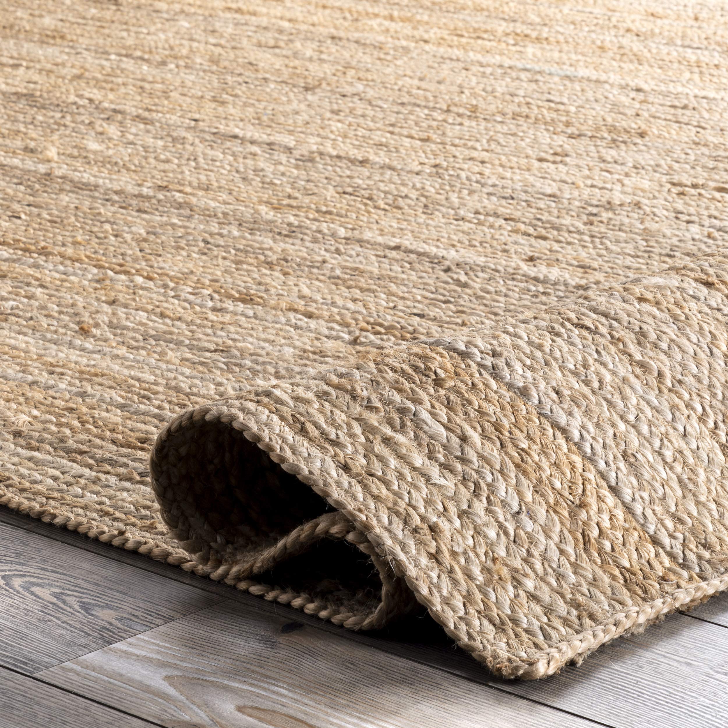 nuLOOM 6 Round Rigo Jute Hand Woven Area Rug, Natural, Solid Farmhouse Design, Natural Fiber, For Bedroom, Living Room, Dining Room, Hallway, Office, Kitchen, Entryway